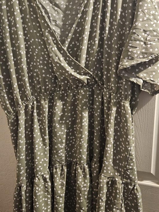 SHEIN | Dresses | Shein Olive Green Dress With White Heart Print | Poshmark